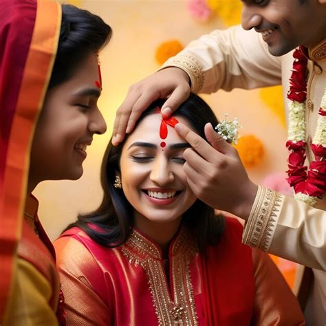 Happy Bhai Dooj Indian Festival Brother And Sister Card Design Premium Ai Generated Image