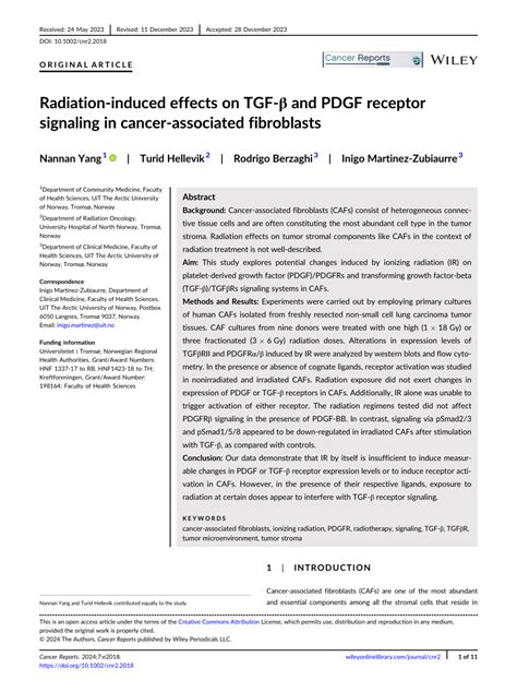 Pdf Radiation‐induced Effects On Tgf‐β And Pdgf Receptor Signaling In Cancer‐associated