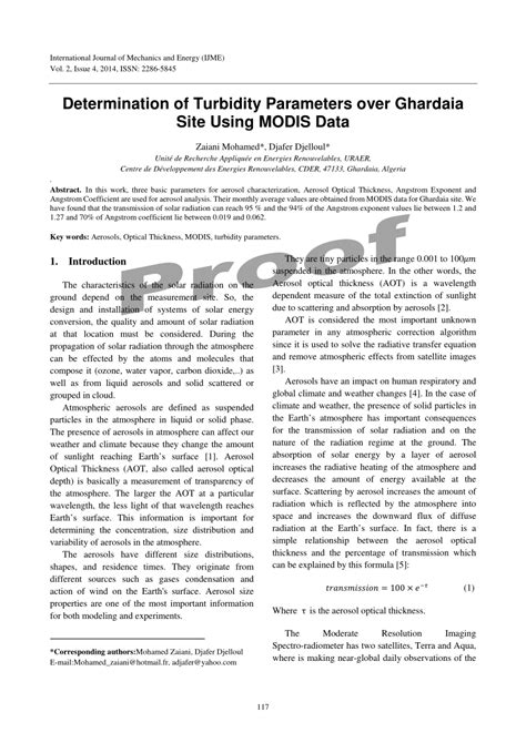 Pdf Determination Of Turbidity Parameters Over Ghardaia Site Using Modis Data
