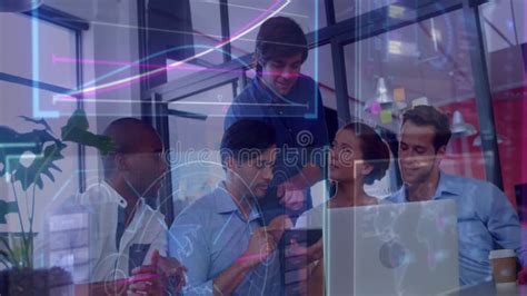 Collaborating On Technology Project Diverse Team Using Animation In School Setting Stock