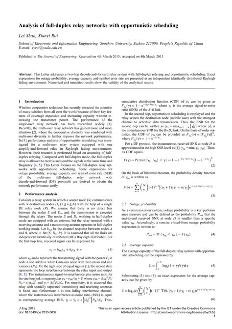 Pdf Analysis Of Full Duplex Relay Networks With Opportunistic Scheduling