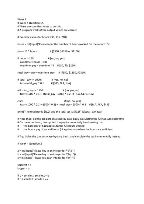 Week 4 Week 4 Coding Answers Week 4 Week 4 Question 1a There Are Countless Ways To Do This