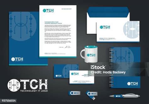 기업 아이덴티티 비즈니스 템플릿 디자인 벡터 추상적인 문구 선물 항목 색상 홍보 기념품 요소 링크 디지털 기술 세트 기업 비즈니스에 대한 스톡 벡터 아트 및 기타 이미지