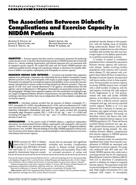 Pdf The Association Between Diabetic Complications And Exercise Capacity In Niddm Patients