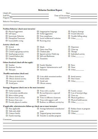 Behavior Incident Report Template 28 Free Behavior Incident Report