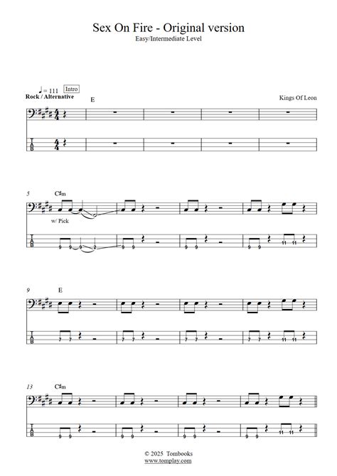Sex On Fire Original Version Easyintermediate Level Kings Of Leon