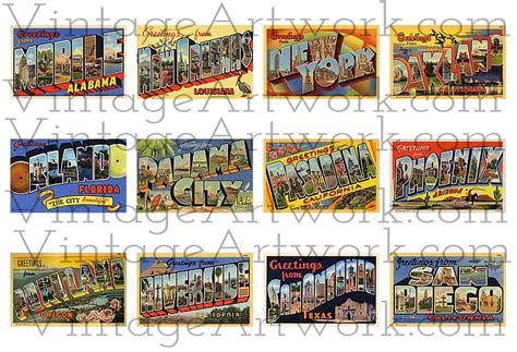 48 Vintage City Postcards Greetings From Usa Digital Images Etsy
