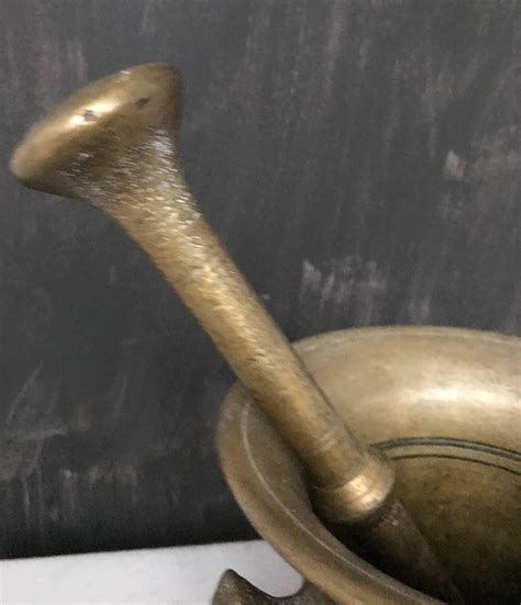 Antique Hand Crafted Solid Bronze Mortar With Pestle And Great Original