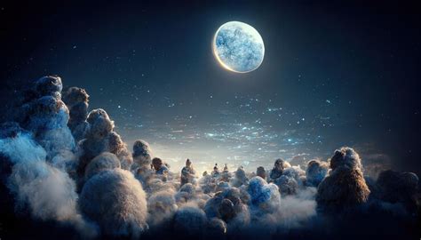 Premium Photo Night Sky With Full Moon And Stars Above The Clouds