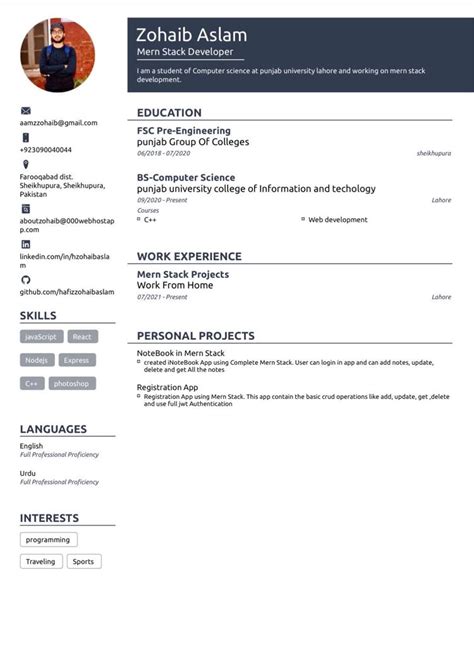 Fresher Internship Mernstackdeveloper Developer Zohaib Aslam 21