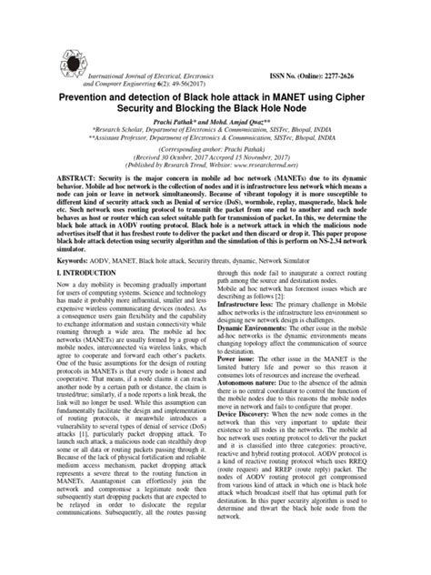 prevention and detection of black hole attack in manet using cipher