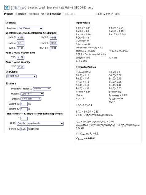 Jabacus Earthquake Load Calculator Golder 256355 04g Concshearwall Pdf Solid