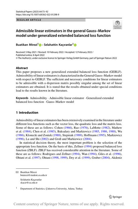 Admissible Linear Estimators In The General Gaussmarkov Model Under Generalized Extended