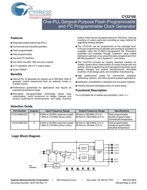 Pdf Cy22150 One Pll General Purpose Flash Programmable And I2c