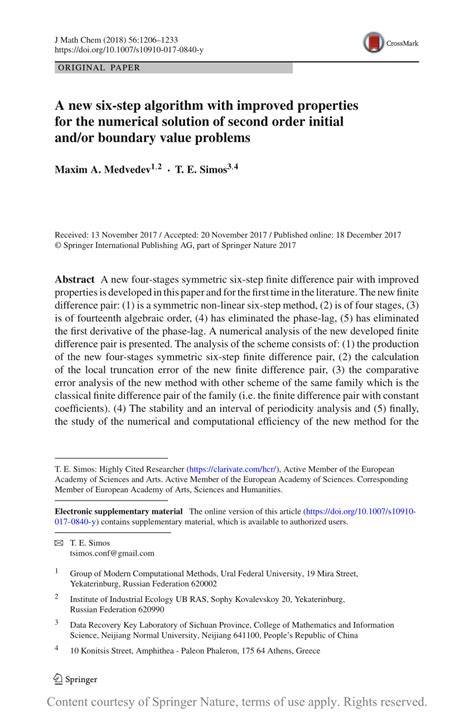 A New Six Step Algorithm With Improved Properties For The Numerical