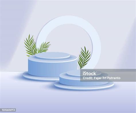 3d 제품 연단과 받침대는 야자수 잎이 있는 보라색 또는 파란색 회색 색상입니다 0명에 대한 스톡 벡터 아트 및 기타 이미지 0명 3차원 형태 강단 Istock