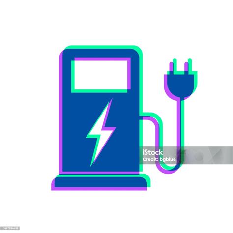 전기차 충전소 흰색 배경에 두 가지 색상이 오버레이된 아이콘 3차원 형태에 대한 스톡 벡터 아트 및 기타 이미지 3차원 형태 개념 공란 Istock