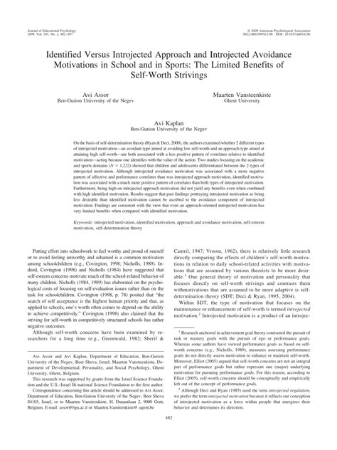 Pdf Identified Versus Introjected Approach And Introjected Avoidance