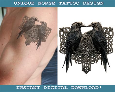 Huginn And Muninn Odins Ravens Unique Tattoo Design Instant Digital