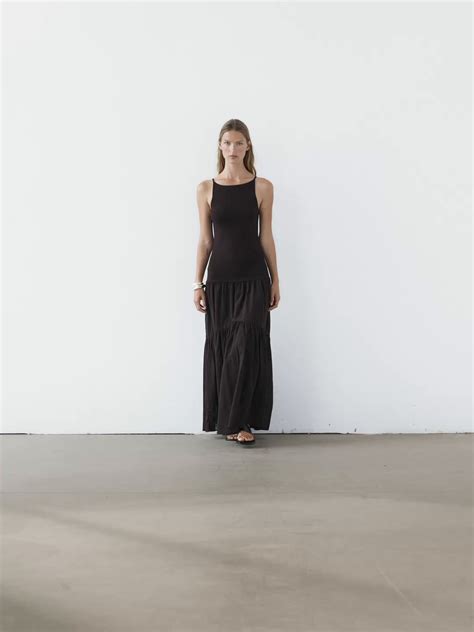 롱 스트랩 코튼 블렌드 원피스 · 갈색 · 캡 And 햇 Massimo Dutti