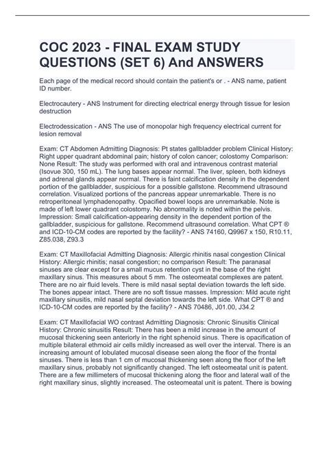 COC 2023 FINAL EXAM STUDY QUESTIONS SET 6 And ANSWERS COC 2023 Stuvia US