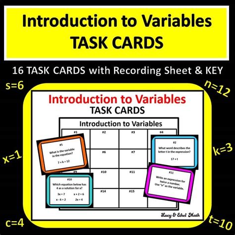 Introduction To Variables Task Cards By Lucyandethelmath Tpt