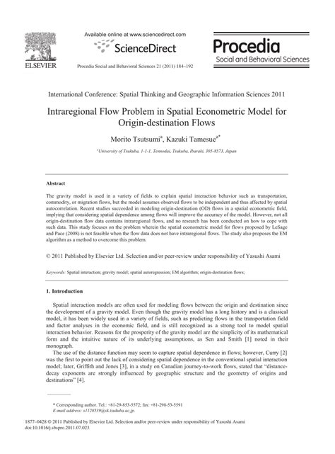 Pdf Intraregional Flow Problem In Spatial Econometric Model For