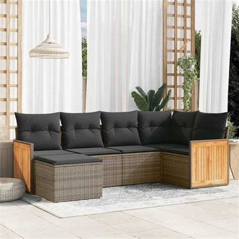 6 Piece Garden Sofa Set With Cushions Poly Rattan Vidaxl Grey Big W