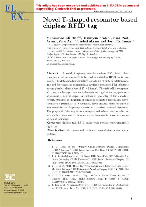 Pdf Novel T Shaped Resonator Based Chipless Rfid Tag