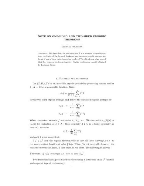 Note On One Sided And Two Sided Ergodic Theorems 1