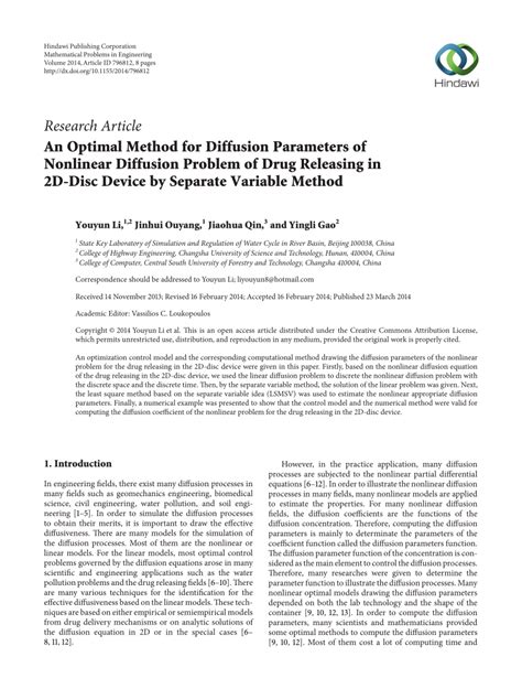 Pdf An Optimal Method For Diffusion Parameters Of Nonlinear Diffusion