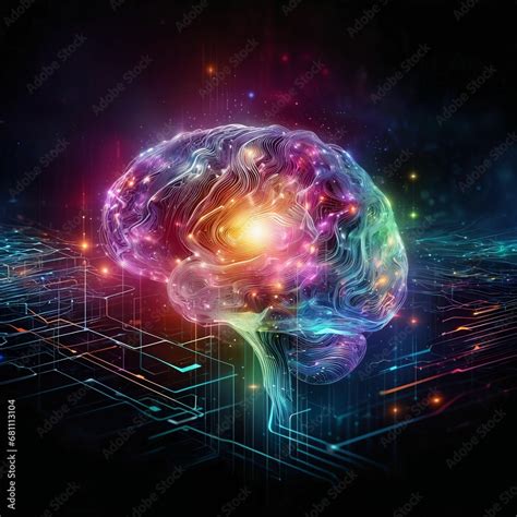 Ai A Colorful Abstract Digital Brain Neural Network Connection Lines And Glowing Dots Machine