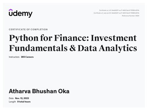 Completion Of Python For Finance Course Atharva Oka Posted On The
