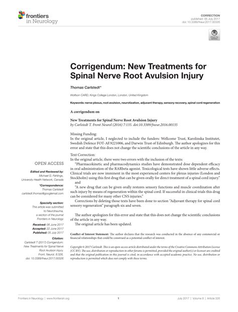 Pdf Corrigendum New Treatments For Spinal Nerve Root Avulsion Injury