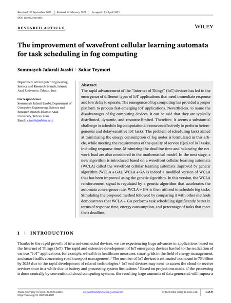 The Improvement Of Wavefront Cellular Learning Automata For Task Scheduling In Fog Computing