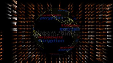 world map with ransomware encryption digital text rotating and alphabet