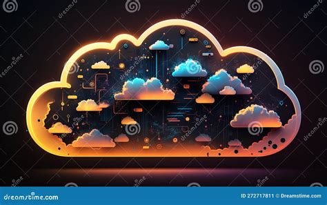 Glowing Cloud Icon Technology Concept Exploded Panel With Cloud