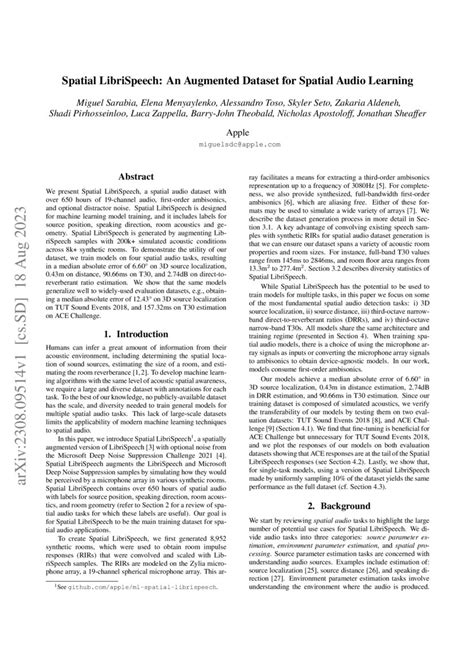 Spatial Librispeech An Augmented Dataset For Spatial Audio Learning Deepai