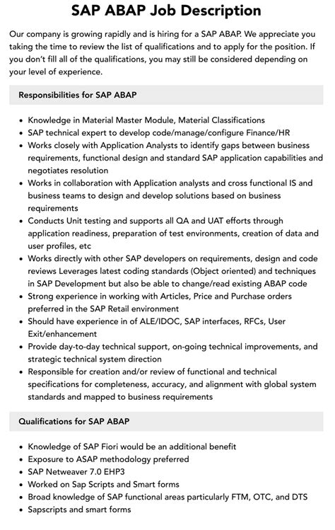 Sap Abap Job Description Velvet Jobs