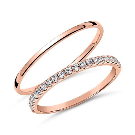 Wedding Ring Set In 14k Rose Gold With Lab Diamonds