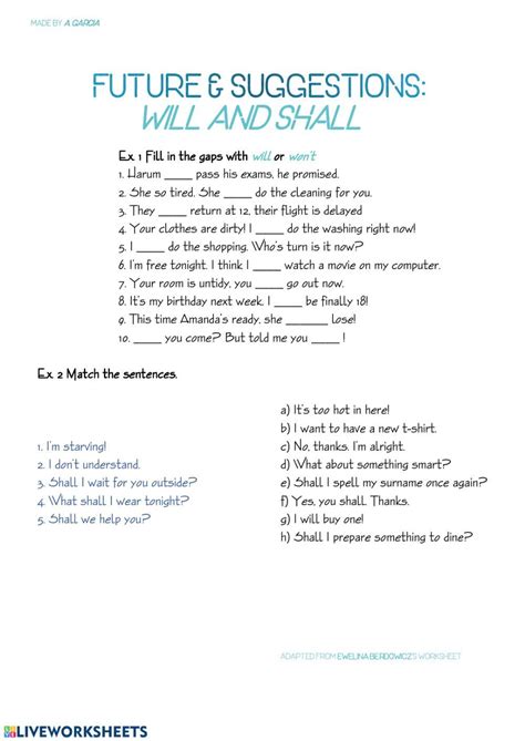 Will Vs Shall Future And Suggestions Worksheet Time Lessons English