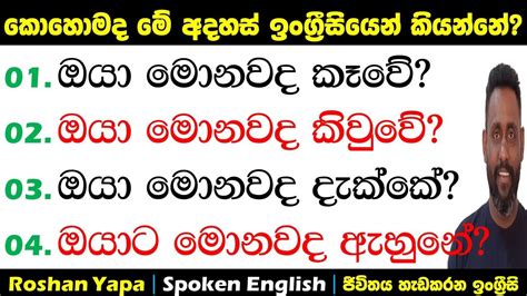 ඔයා මොනවද දැක්කේ කොහොමද ඉංග්‍ර්‍රීසියෙන් අහන්නේ Spoken English For Beginners In Sinhala