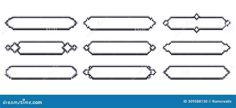 Pixel Frames Text Message Dialog Bubbles User Interface Play Buttons In Retro Style Stock