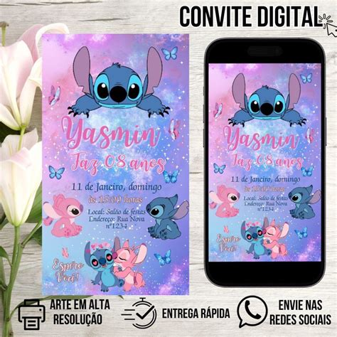 Convite Aniversario Digital Stitch Elo7 Produtos Especiais