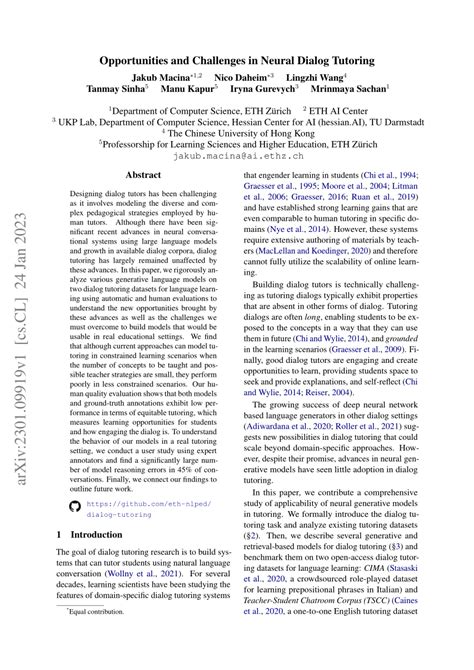 Pdf Opportunities And Challenges In Neural Dialog Tutoring