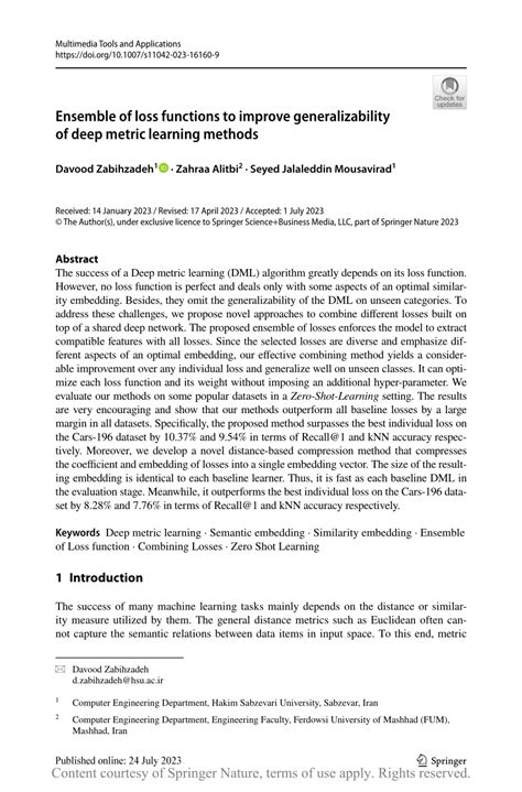 Ensemble Of Loss Functions To Improve Generalizability Of Deep Metric Learning Methods Request Pdf