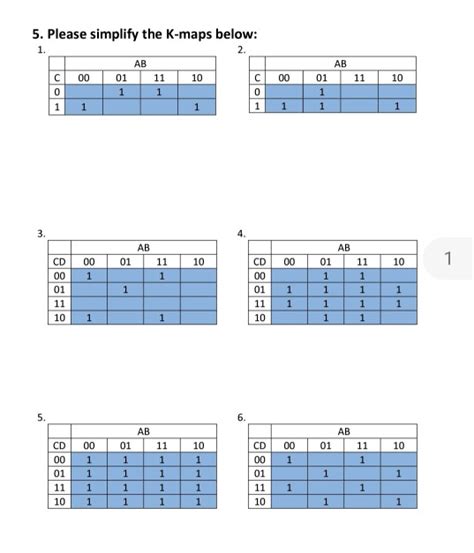 Solved 5 Please simplify the K maps below 1 AB АВ Chegg com