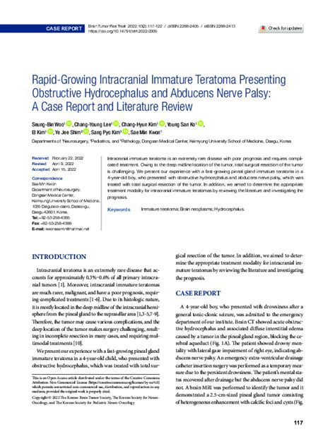 Pdf Rapid Growing Intracranial Immature Teratoma Presenting Obstructive Hydrocephalus And