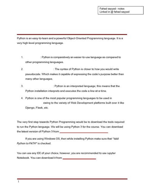 Note No 1 Introduction To Python Pdf Data Type Python