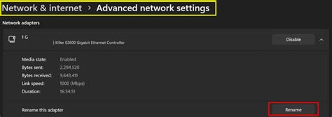 how to rename network adapter name without 22 device manager